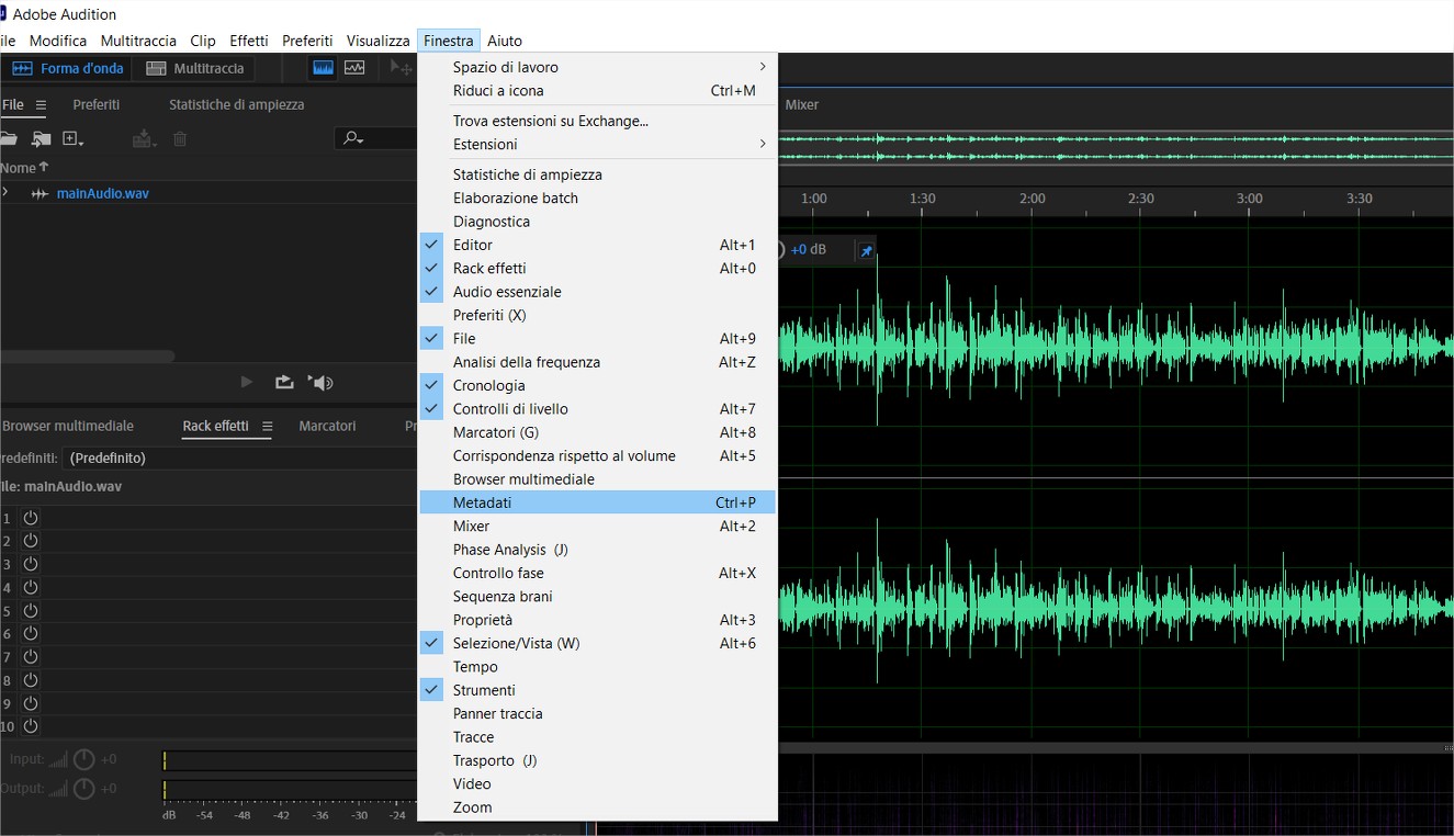 Come usare e personalizzare l'interfaccia di Adobe Audition